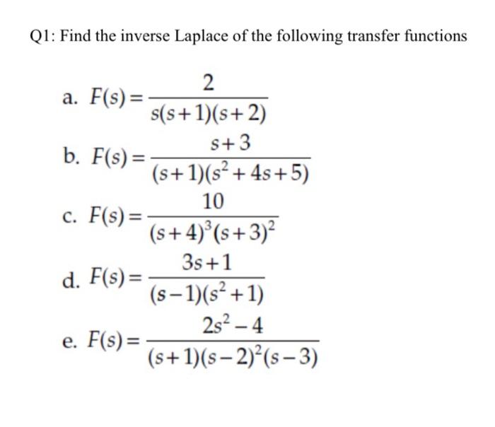Solved Q1: Find the inverse Laplace of the following | Chegg.com