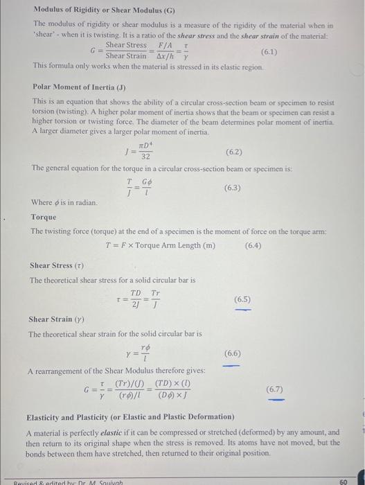 Solved Modulus of Rigidity or Shear Modulus (G) The modulus | Chegg.com