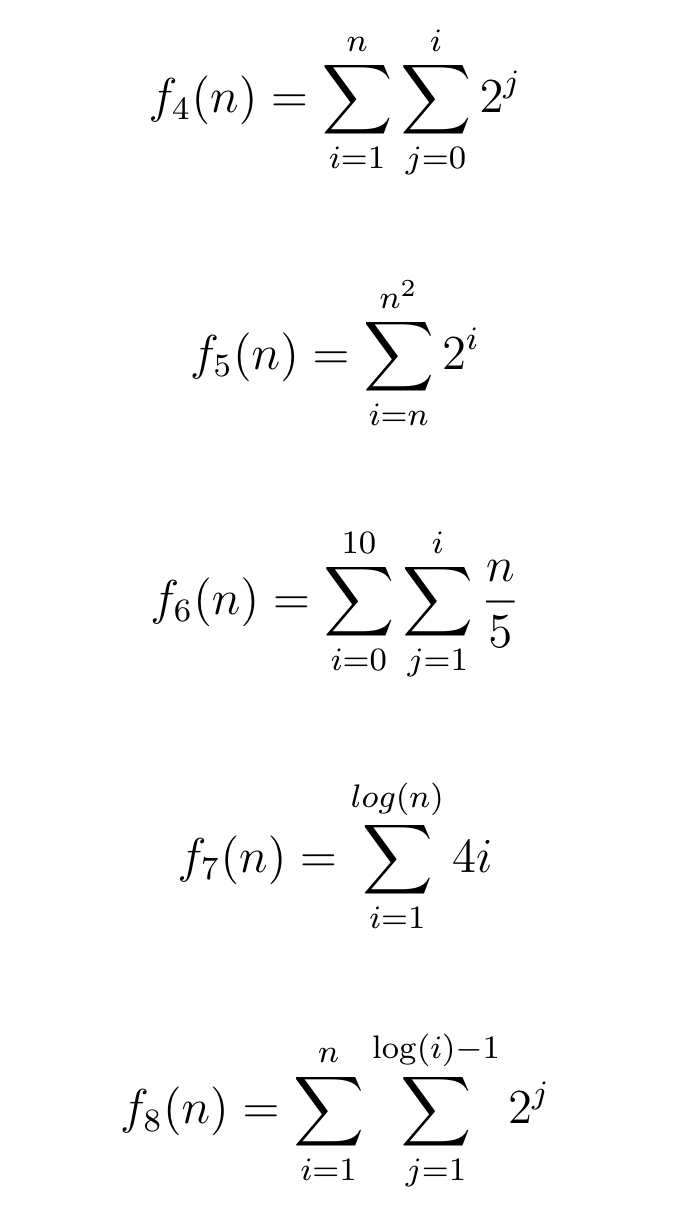 Simplify each of the following equations, fi(n).Your | Chegg.com