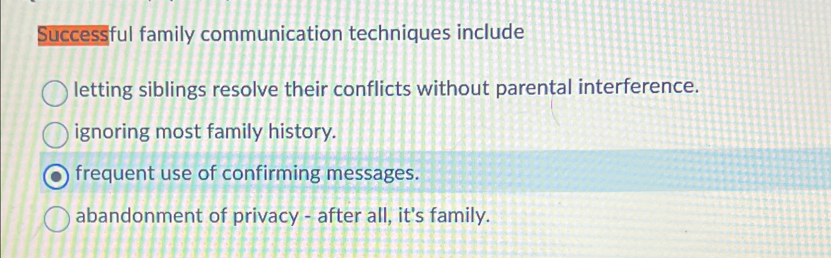 Solved Successful family communication techniques | Chegg.com