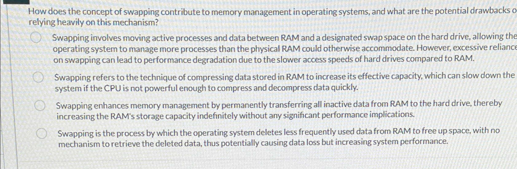 Solved How does the concept of swapping contribute to memory | Chegg.com