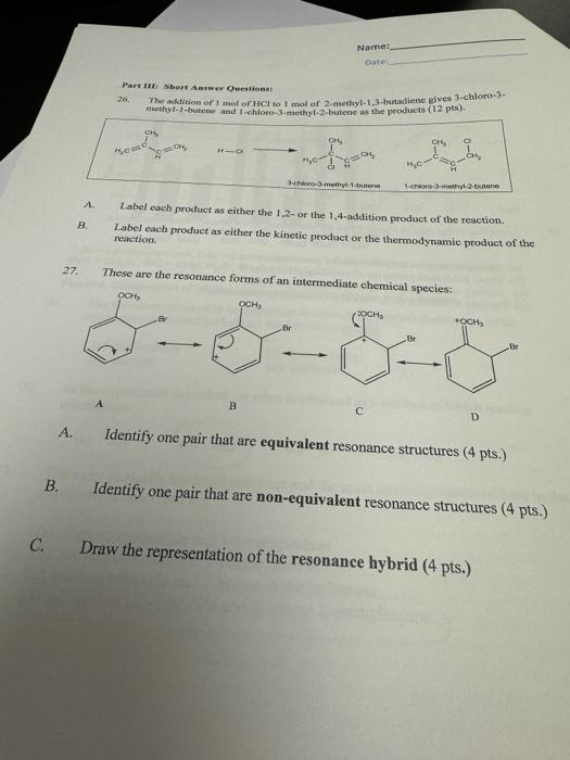 Solved Part IXt Shor Answer Questions: 26. The addition of' | Chegg.com
