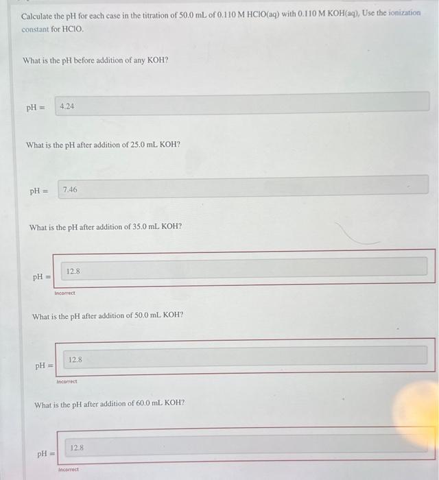 Solved Calculate the pH for each case in the titration of | Chegg.com