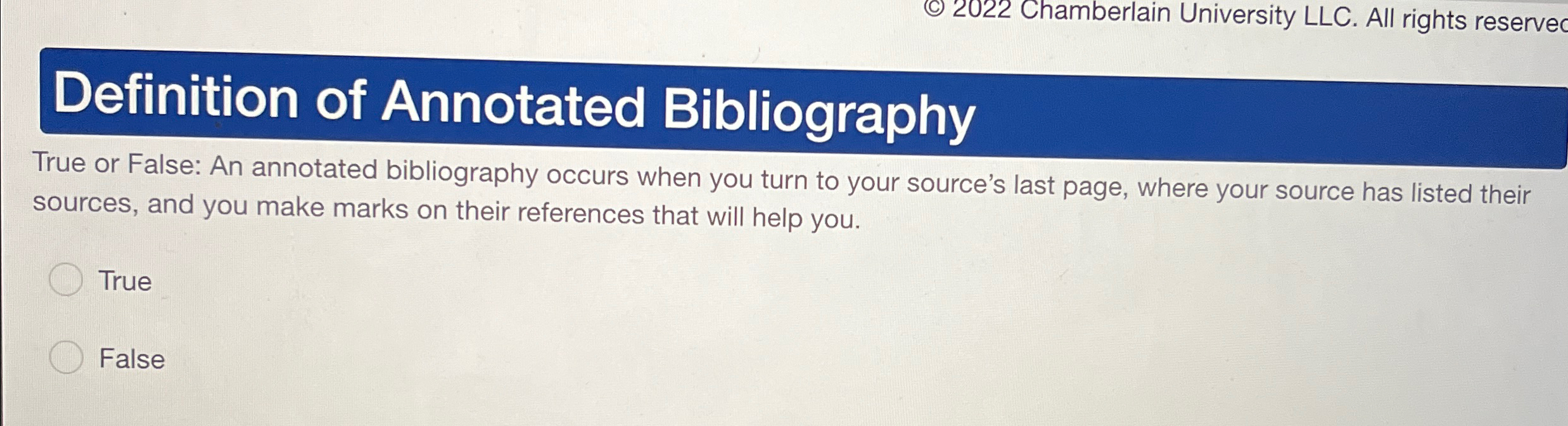 Solved Definition of Annotated BibliographyTrue or False: An | Chegg.com