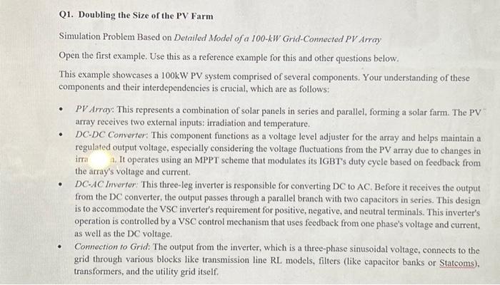 Solved Q1. Doubling the Size of the PV Farm Simulation | Chegg.com