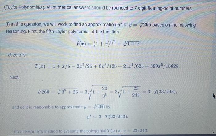 Solved (Taylor Polynomials). All numerical answers should be | Chegg.com