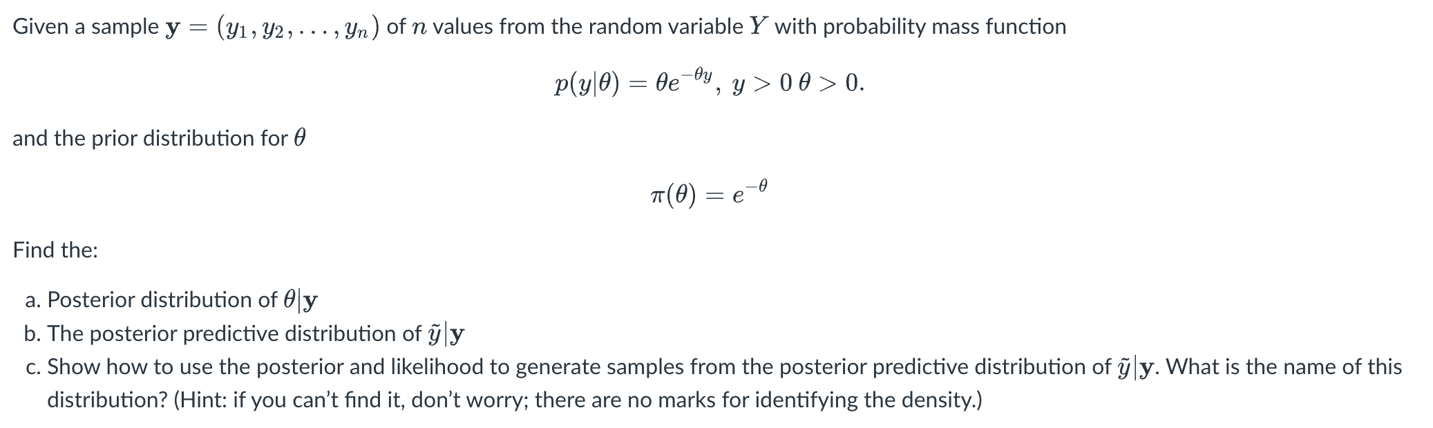 Solved Given a sample y=(y1,y2,dots,yn) of n ﻿values from | Chegg.com