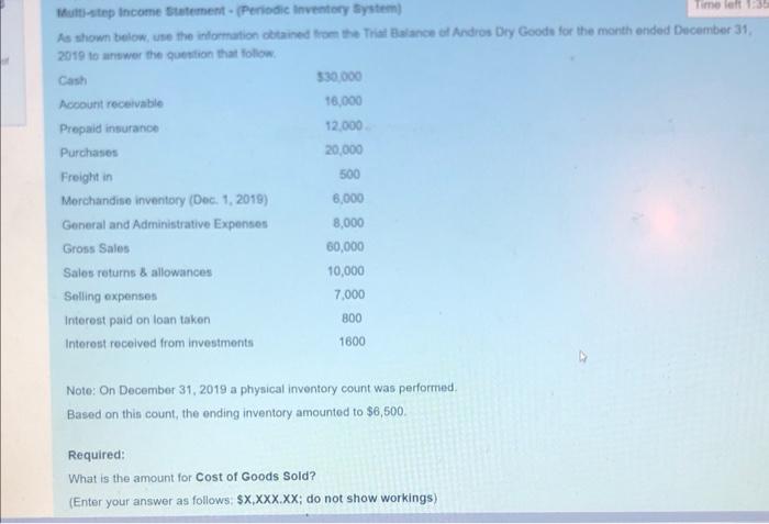 Solved Multi-step Income Statement. (Periodic Inventory | Chegg.com