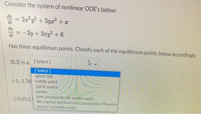 Solved Consider the system of nonlinear ODE's below: 20?y2 + | Chegg.com
