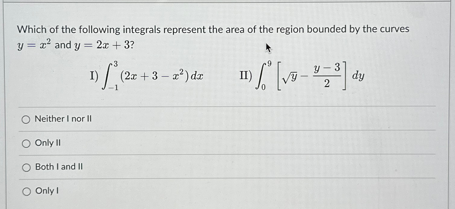 Solved Which of the following integrals represent the area | Chegg.com