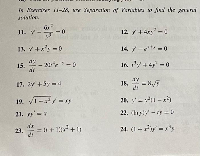 Solved In Exercises 11-28, use Separation of Variables to | Chegg.com