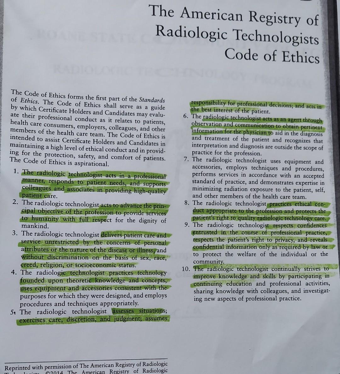 The American Registry of Radiologic Technologists | Chegg.com
