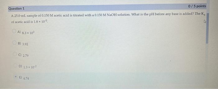 Solved A. 25.0-mL sample of 0.150M acetic acid is titrated | Chegg.com
