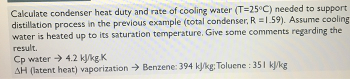 Calculate condenser heat duty and rate of cooling | Chegg.com
