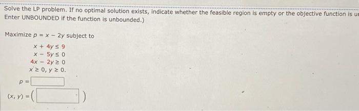 Solved Solve the LP problem. If no optimal solution exists, | Chegg.com