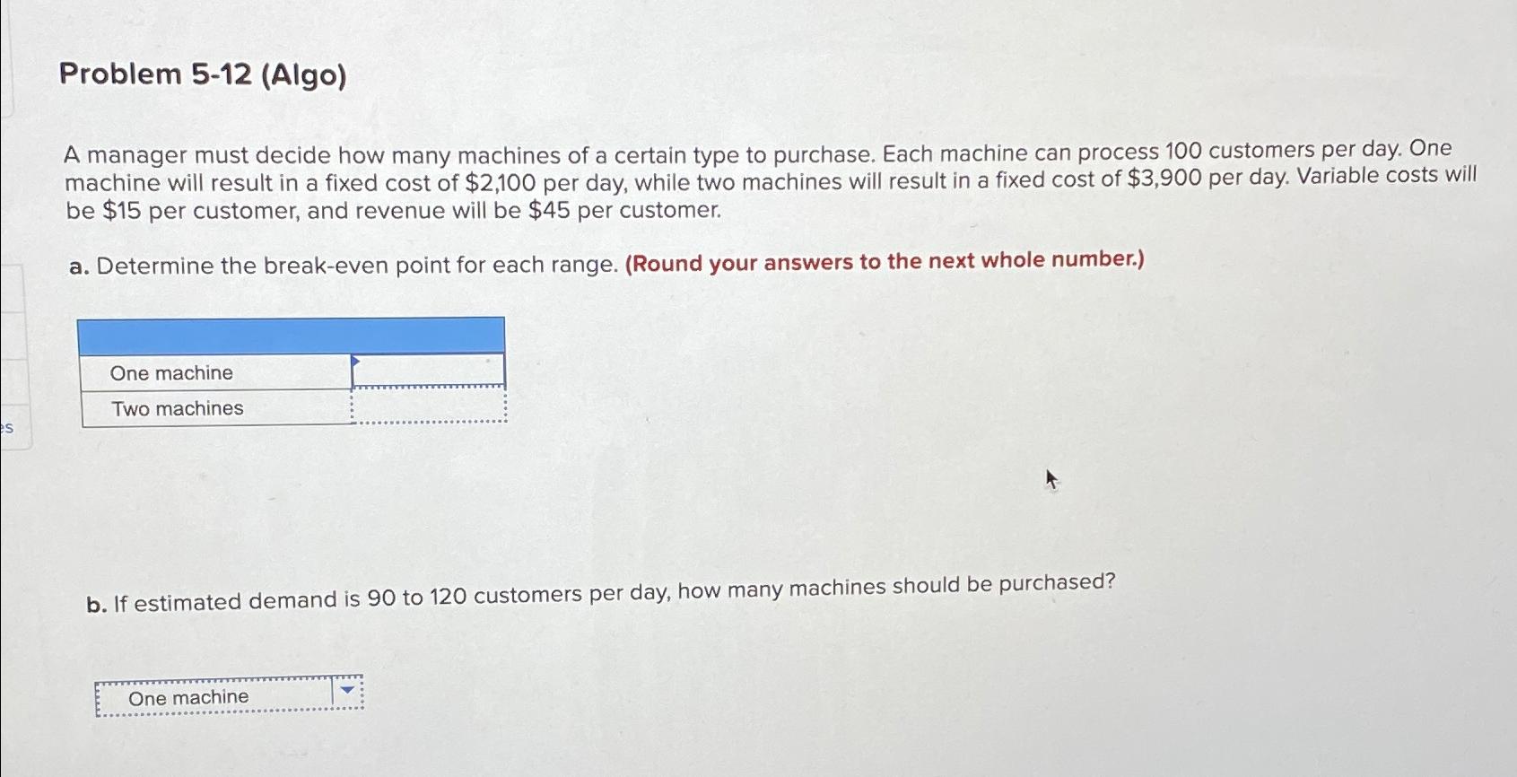 Solved Problem 5-12 (Algo)A manager must decide how many | Chegg.com