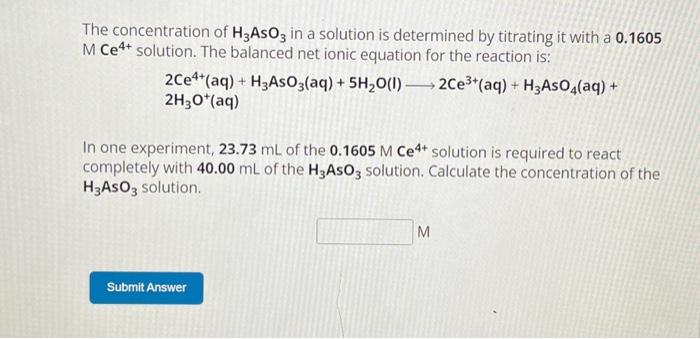 Solved The concentration of H3AsO3 in a solution is | Chegg.com