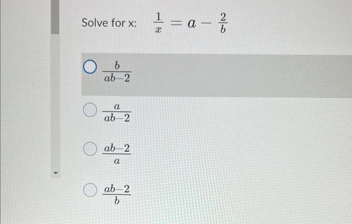 Solved Solve for x:x1=a−b2 ab−2b ab−2a aab−2 bab−2 | Chegg.com