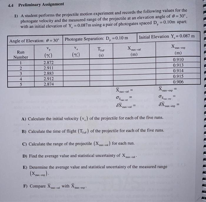Solved 4.4 Preliminary Assignment 1) A student performs the | Chegg.com