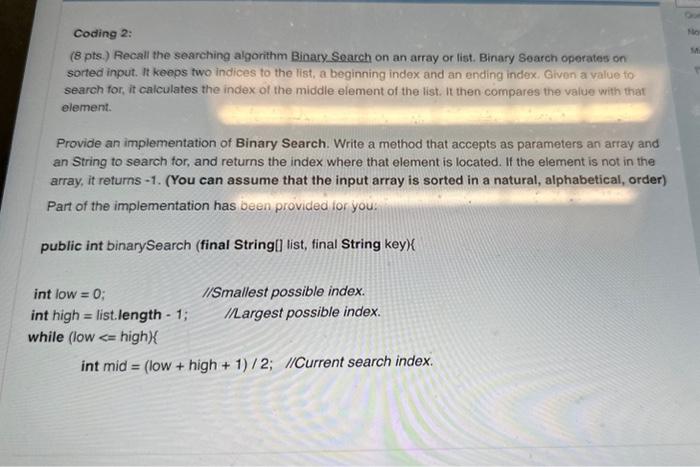 Solved Coding 2: (8 pis.) Recall the searching algorithm | Chegg.com