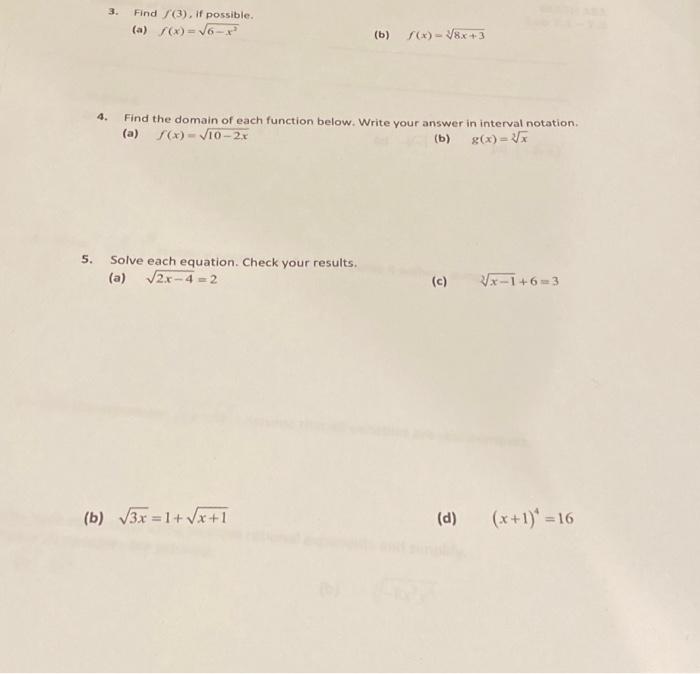 Solved 3. Find f(3), if possible. (a) f(x)=6−x2 (b) | Chegg.com