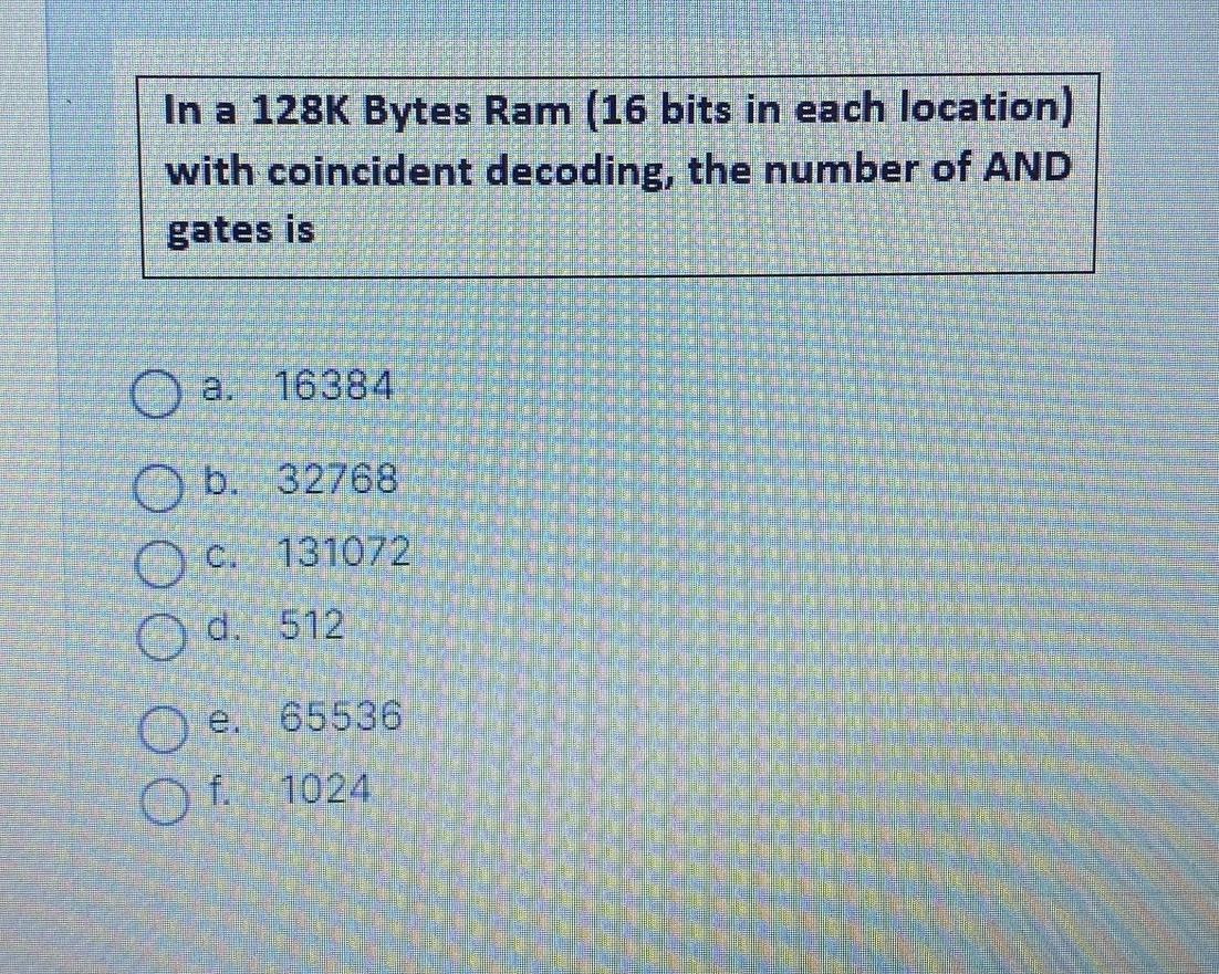 Solved In a 128K ﻿Bytes Ram (16 ﻿bits in each location) | Chegg.com