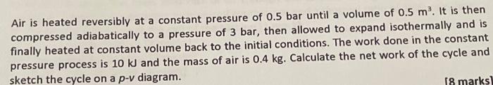 Solved Air is heated reversibly at a constant pressure of | Chegg.com