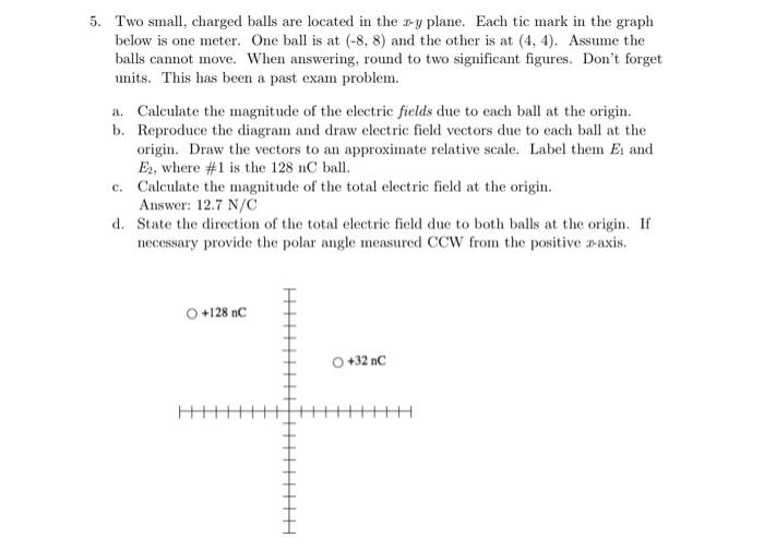 Solved 5. Two small, charged balls are located in the x−y | Chegg.com