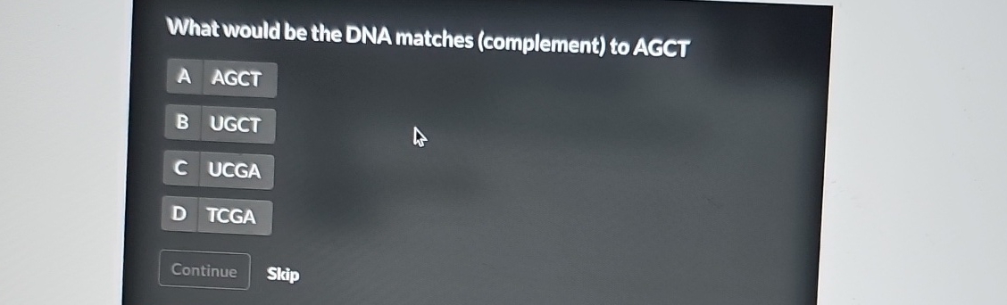 Solved What would be the DNA matches (complement) ﻿to | Chegg.com