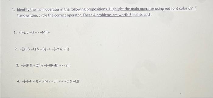 1. Identify the main operator in the following | Chegg.com