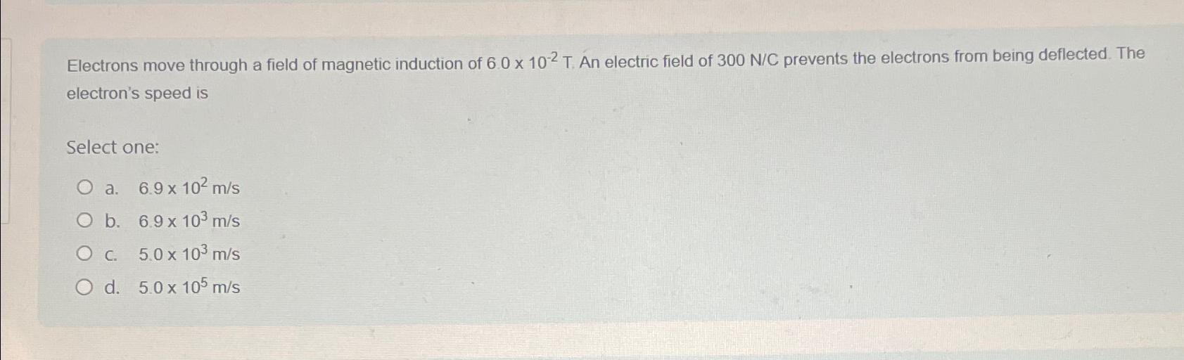 Solved Electrons move through a field of magnetic induction | Chegg.com
