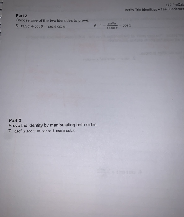 Solved 172 PreCalculus Trigonometry Verify Trig Identities - | Chegg.com