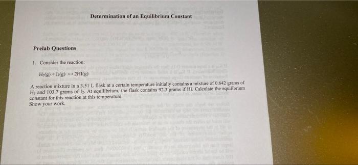 Solved Determination of an Equilibrium Constant Prelab | Chegg.com