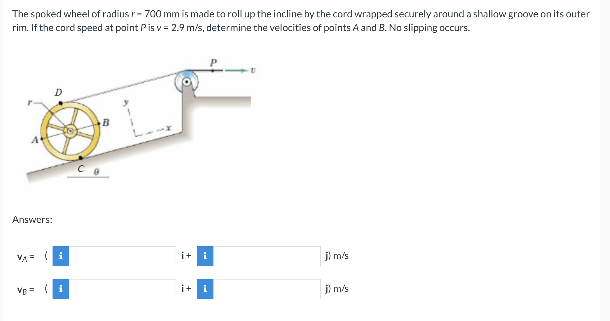 Solved The spoked wheel of radius r=700mm ﻿is made to roll | Chegg.com