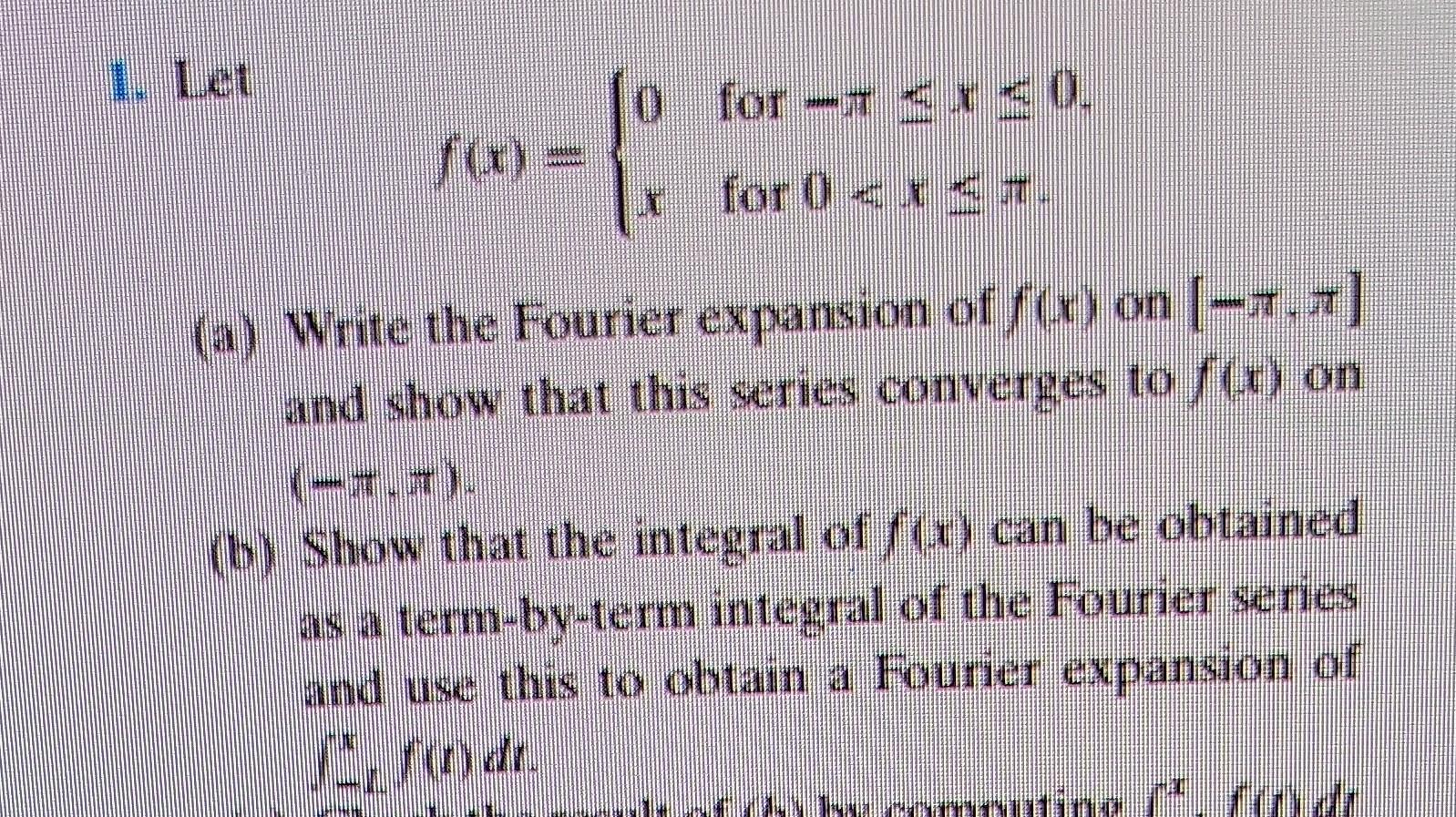 Solved Let f(x)={0x for −π≤x≤0 for 0 | Chegg.com