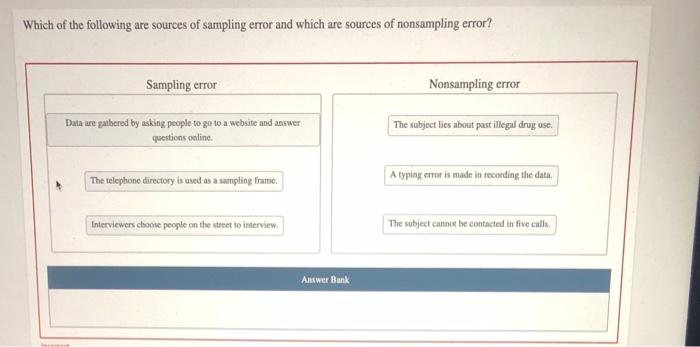 Solved Which of the following are sources of sampling error | Chegg.com