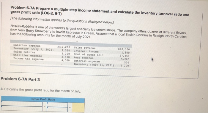 Solved Problem 6-7A Prepare a multiple-step Income statement | Chegg.com