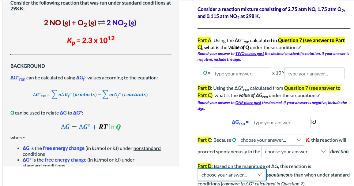 \Delta G\deg calculated in Question 7 ---\Delta | Chegg.com