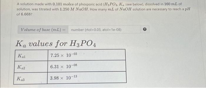 Solved A solution made with 0.101 moles of phosporic acid | Chegg.com