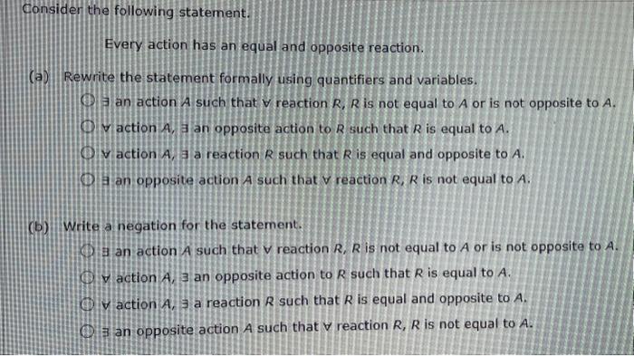 Solved Every action has an equal and opposite reaction. (a) | Chegg.com