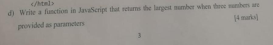 Solved /htm1 d) Write a function in JavaScript that | Chegg.com