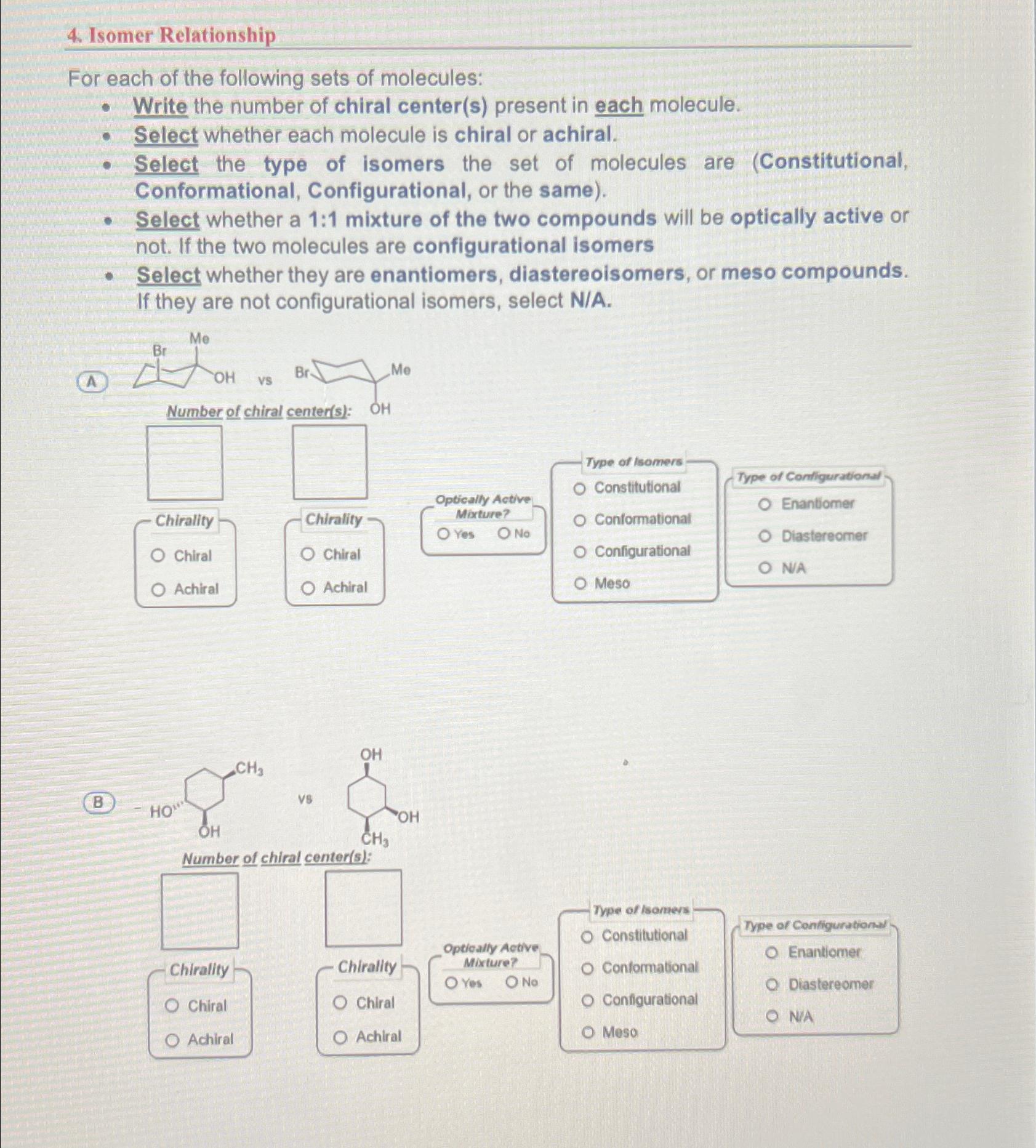 Solved Isomer RelationshipFor each of the following sets of | Chegg.com