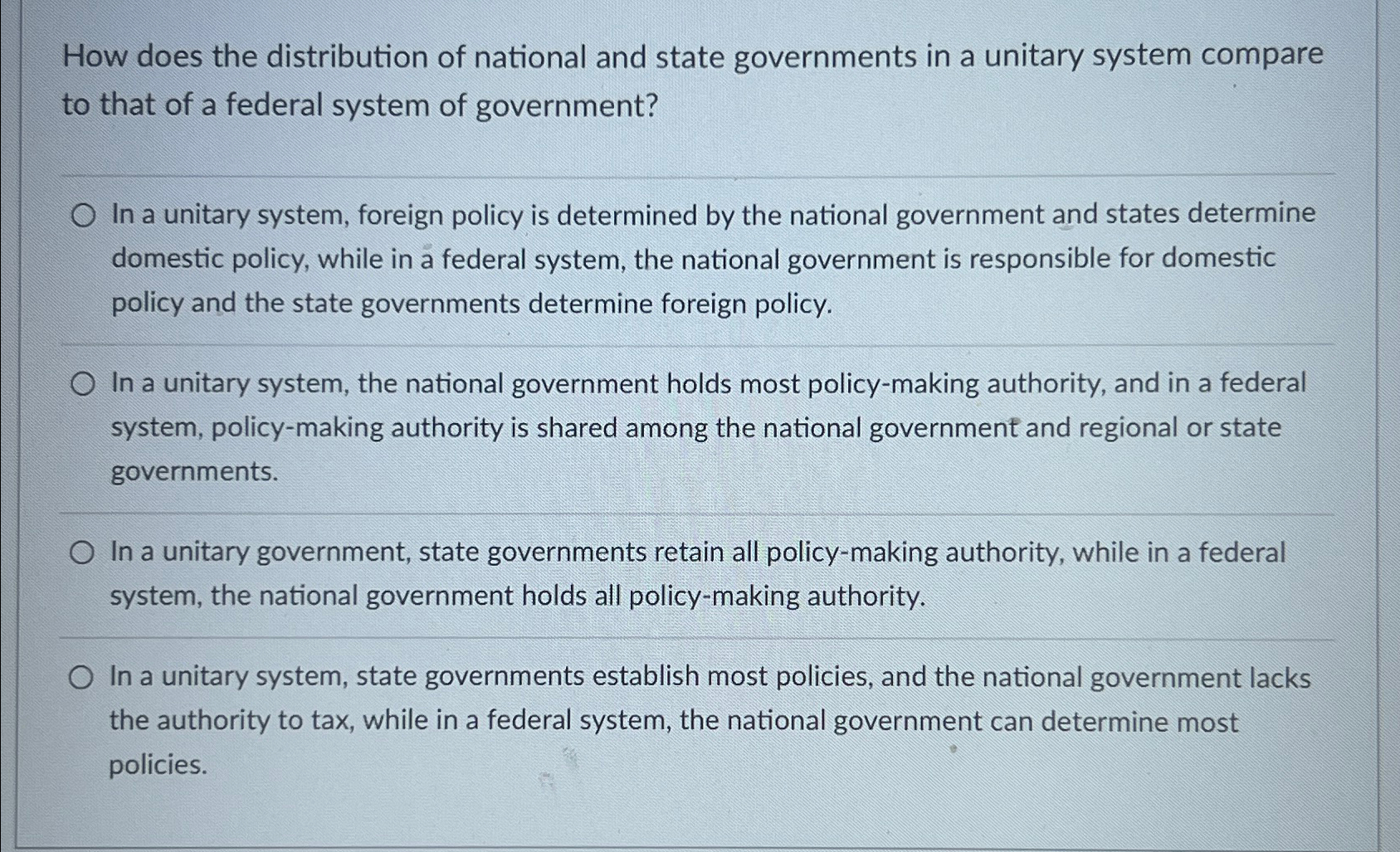 Solved How does the distribution of national and state | Chegg.com