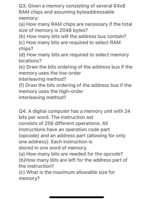 Solved Q3: Given a memory consisting of several 64x8 RAM | Chegg.com