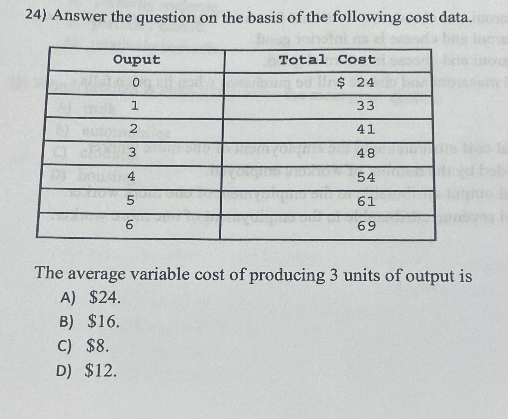 Solved Answer the question on the basis of the following | Chegg.com
