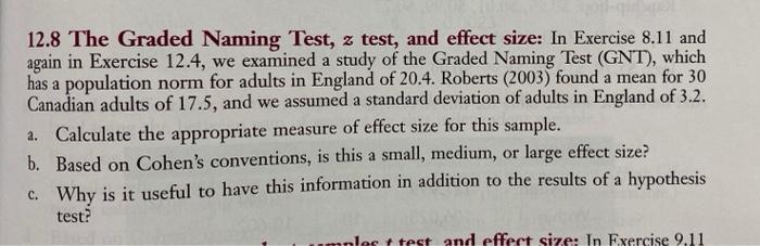 Solved 12.8 The Graded Naming Test, z test, and effect size: | Chegg.com