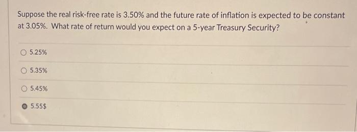 Solved Suppose the real risk-free rate is 3.50% and the | Chegg.com