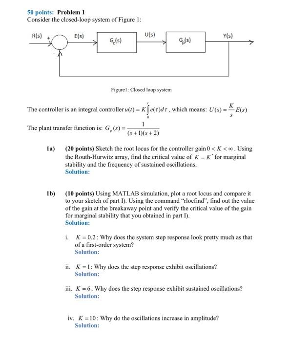 Solved 50 points: Problem 1 Consider the closed-loop system | Chegg.com