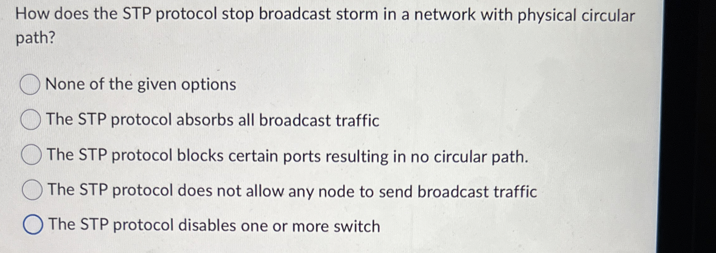 Solved How does the STP protocol stop broadcast storm in a | Chegg.com
