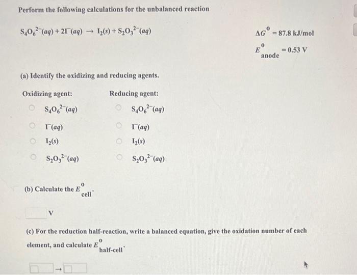 Solved Perform the following calculations for the unbalanced | Chegg.com